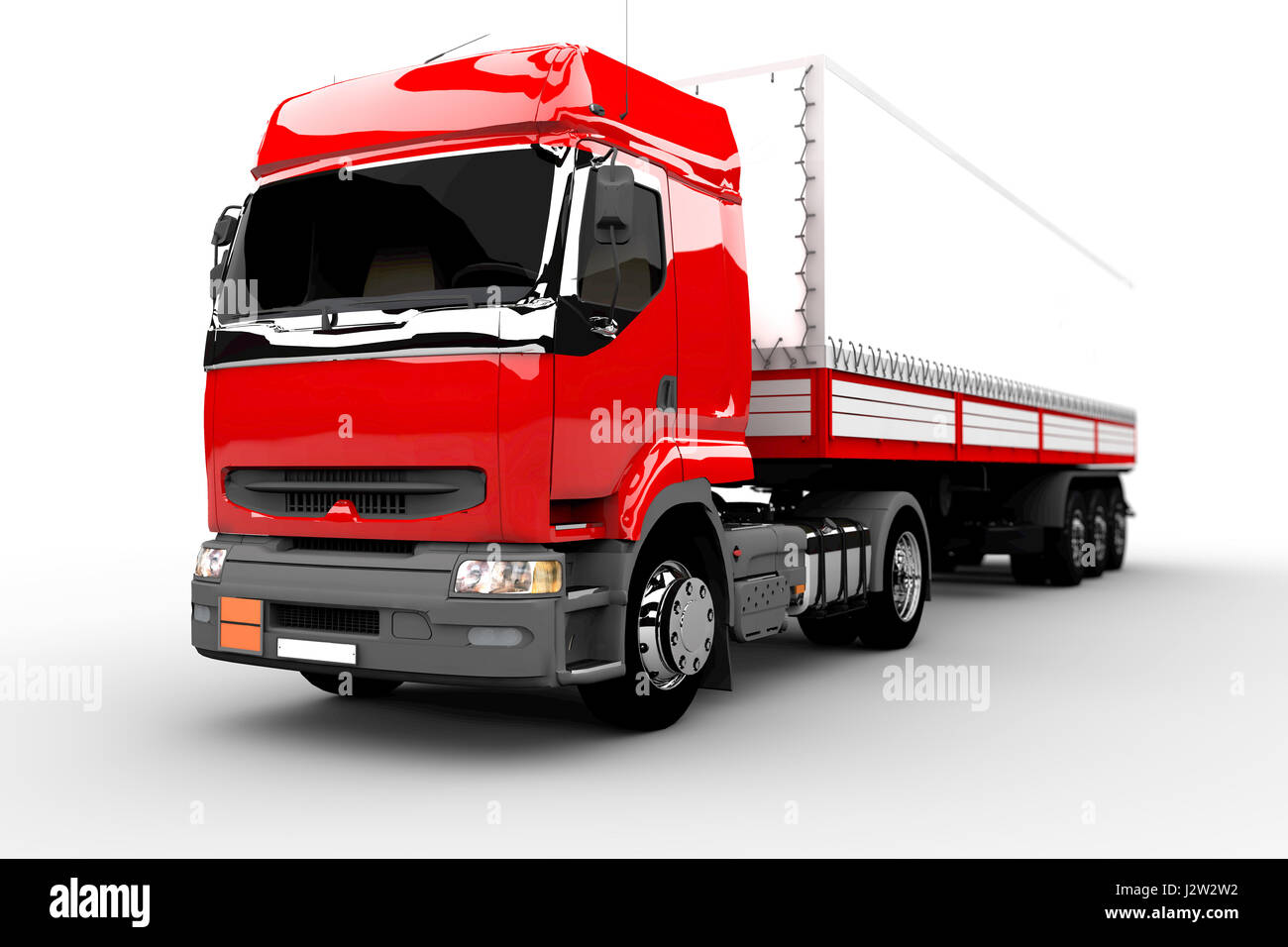 Red and white transport truck isolated on white Stock Photo - Alamy
