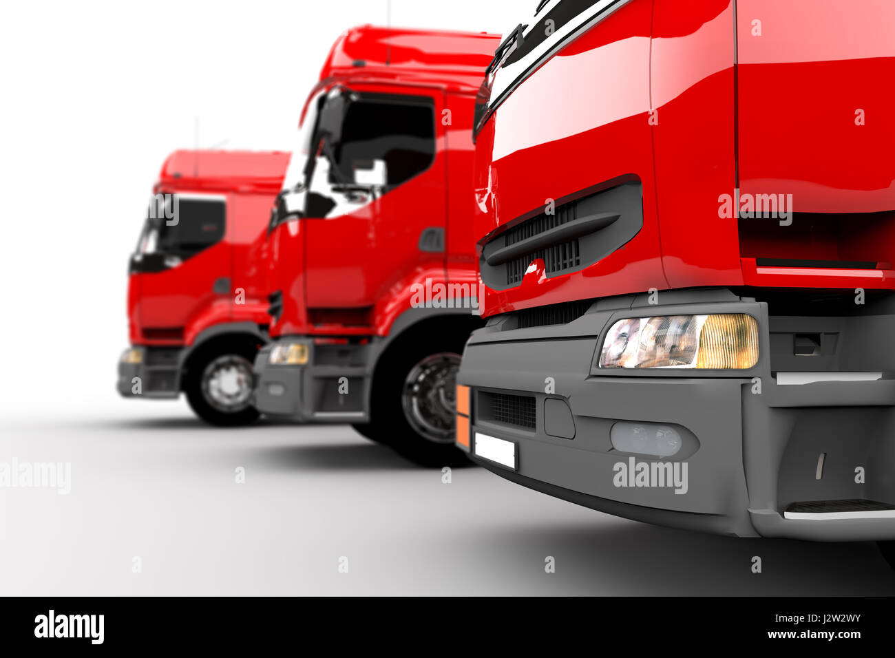 Three red transport trucks isolated on white Stock Photo - Alamy