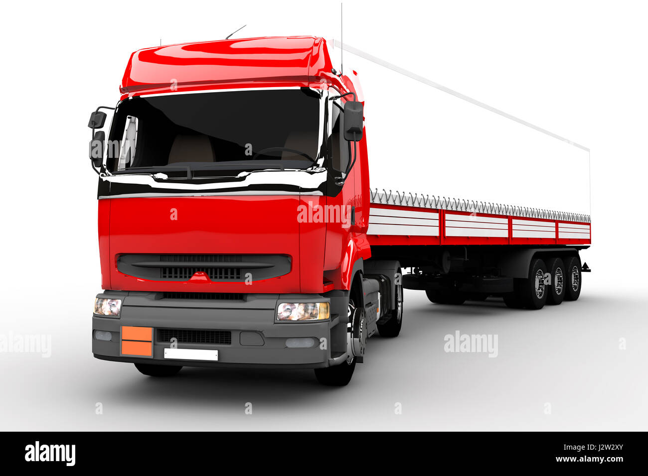 Red and white transport truck isolated on white Stock Photo - Alamy