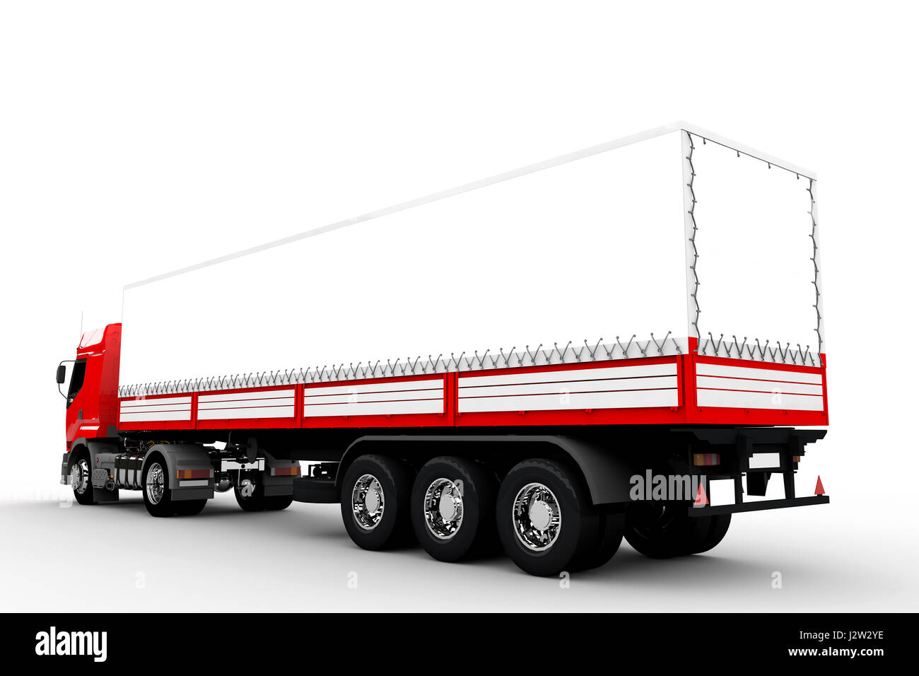 Red and white transport truck isolated on white Stock Photo - Alamy