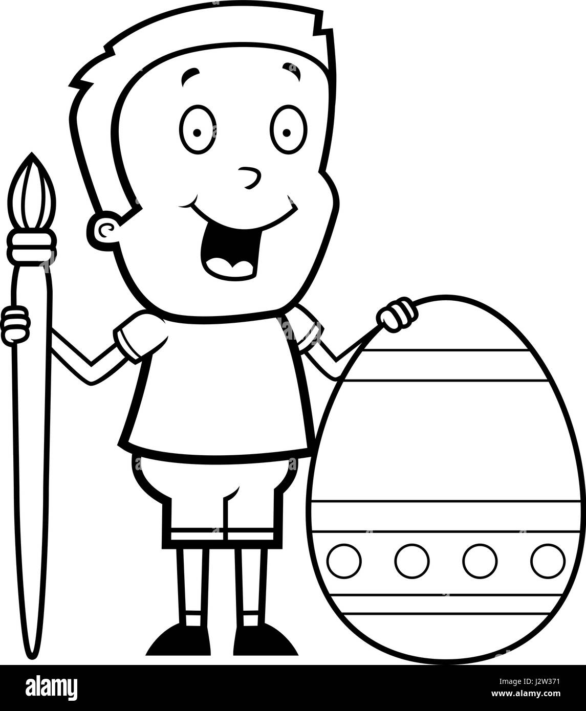 A cartoon illustration of a boy painting an Easter egg Stock Vector ...