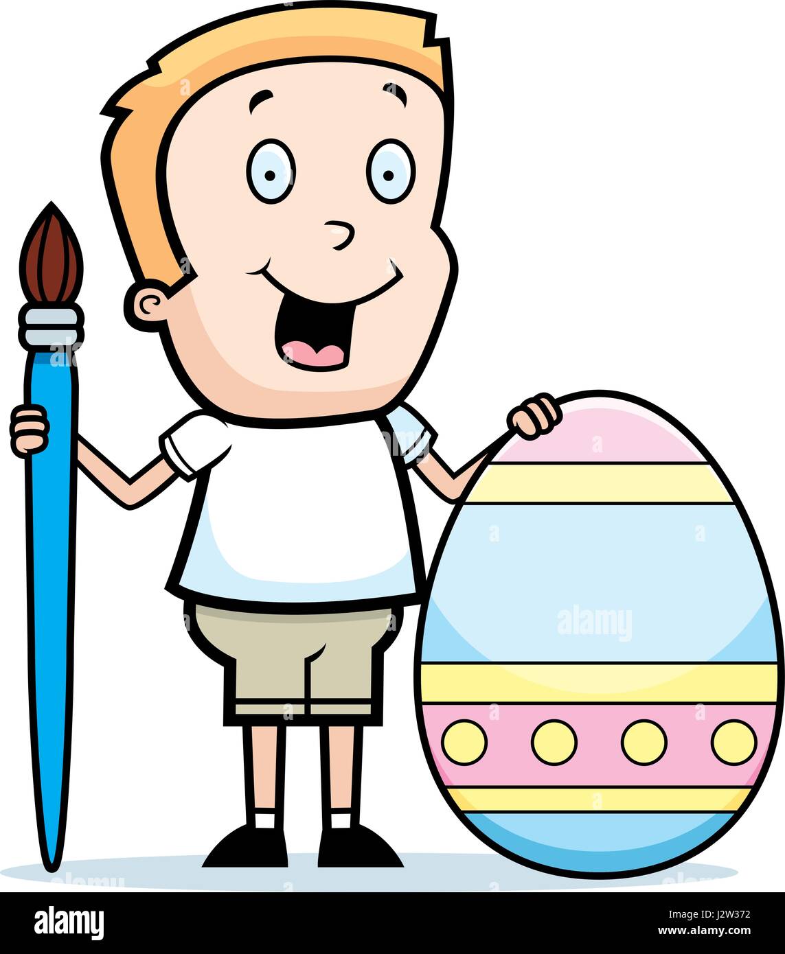 A cartoon illustration of a boy painting an Easter egg Stock Vector ...