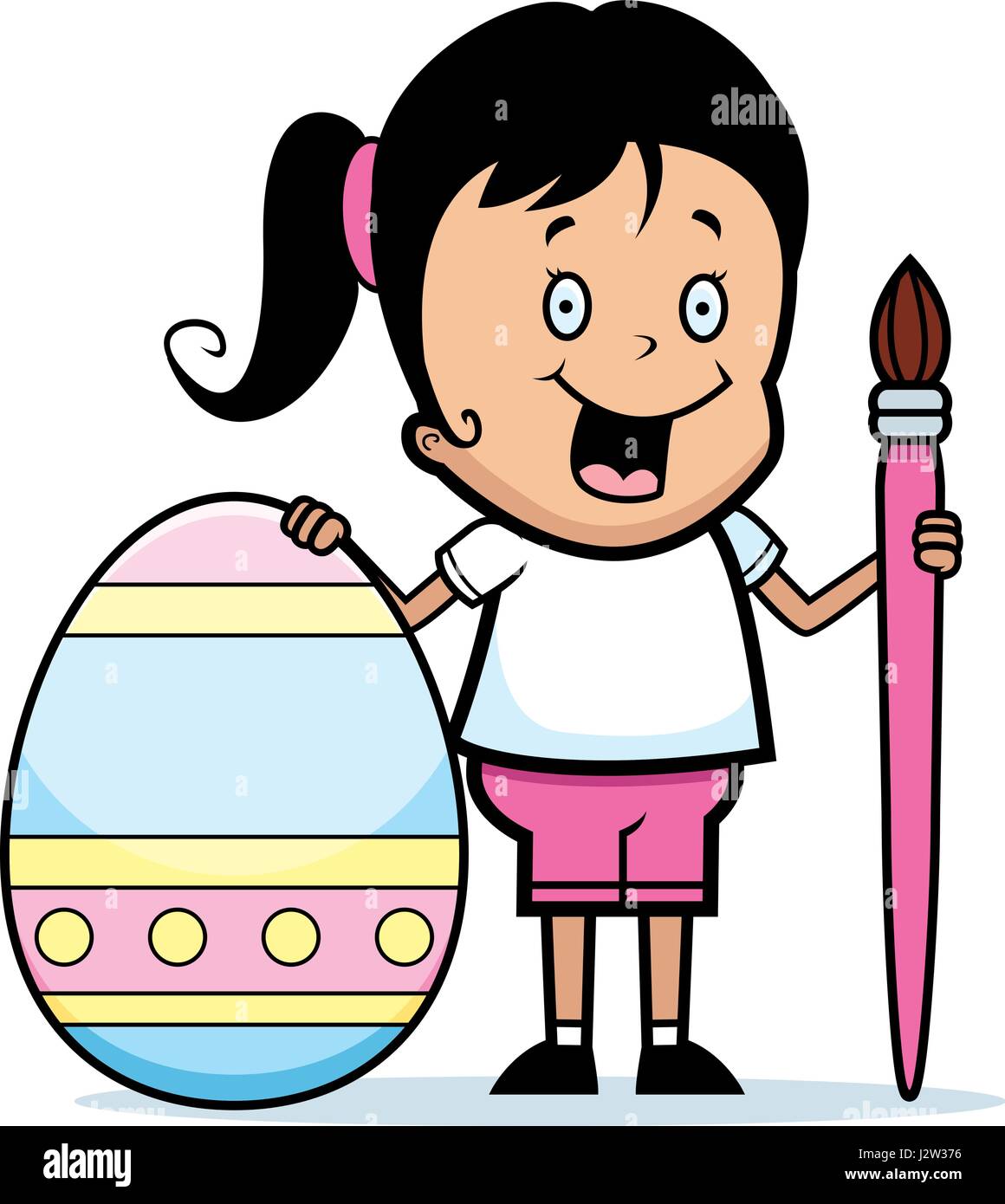 A cartoon illustration of a girl painting an Easter egg Stock Vector ...