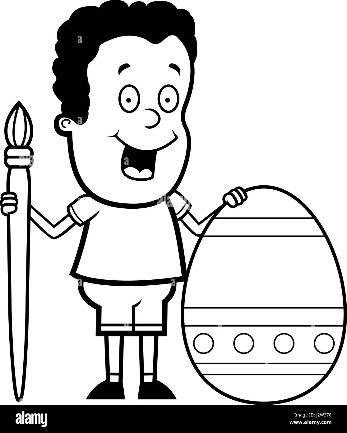 A cartoon illustration of a boy painting an Easter egg Stock Vector ...