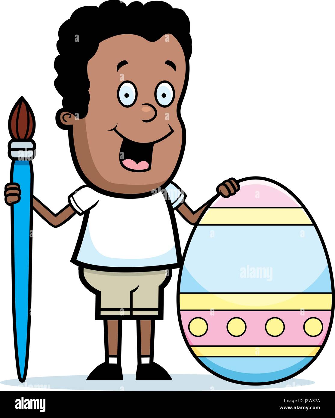 A cartoon illustration of a boy painting an Easter egg Stock Vector ...