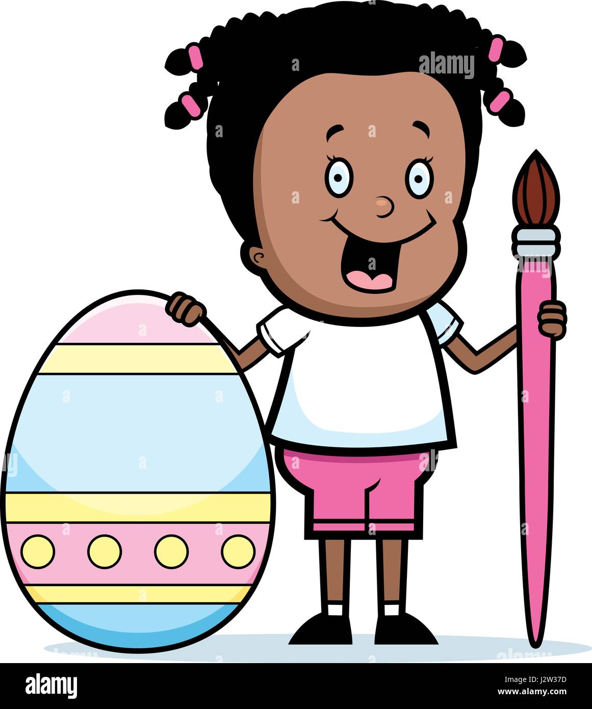 A cartoon illustration of a girl painting an Easter egg Stock Vector ...