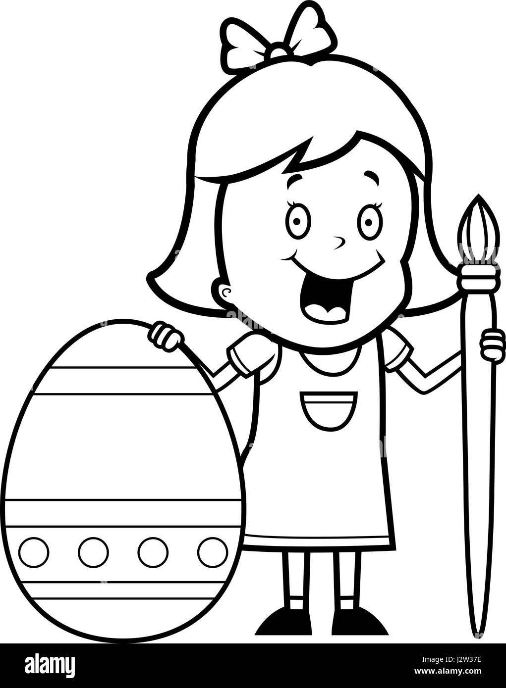 A cartoon illustration of a girl painting an Easter egg Stock Vector ...