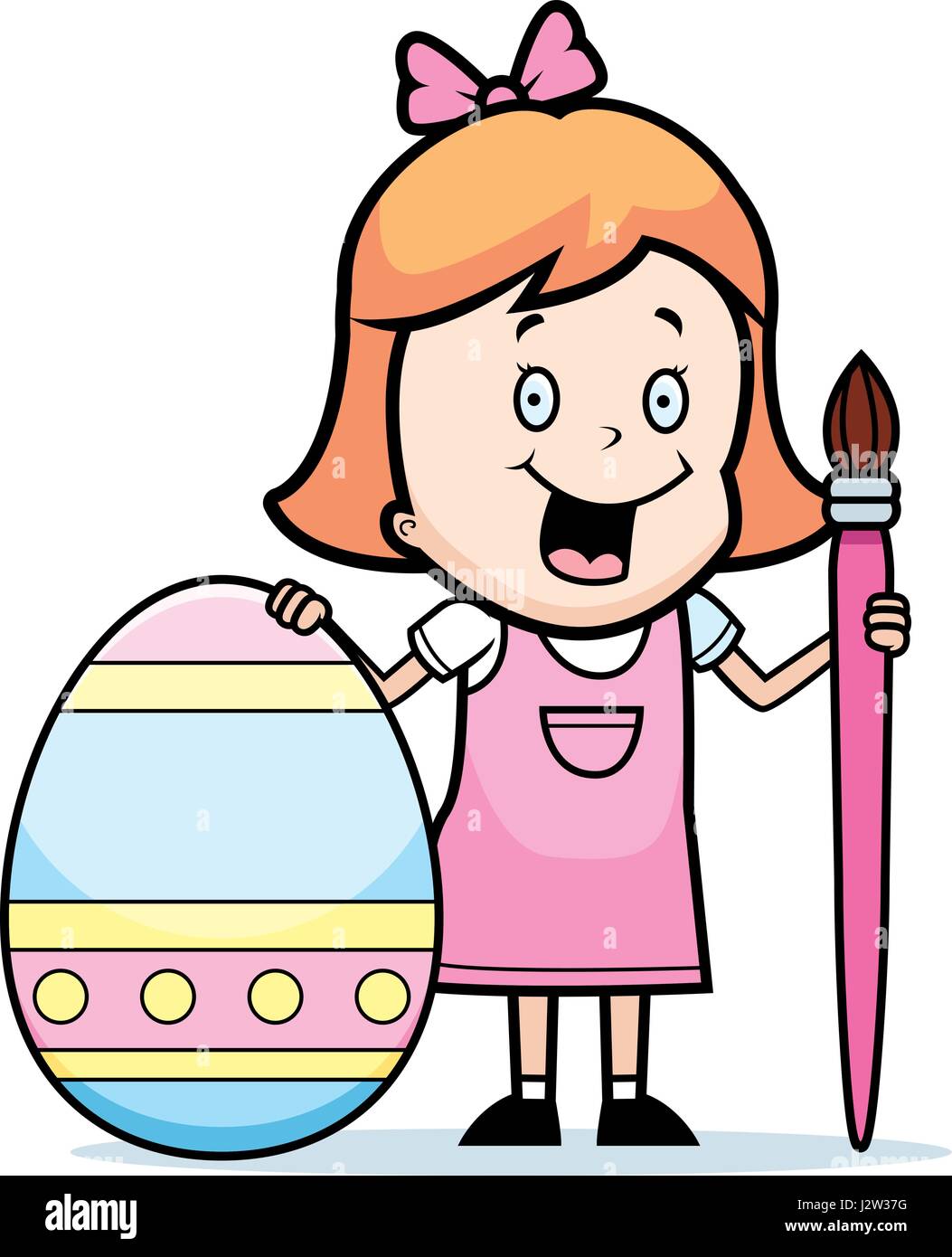 A cartoon illustration of a girl painting an Easter egg Stock Vector ...