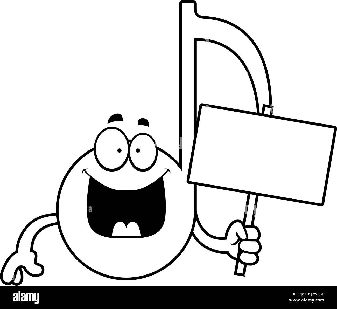 A cartoon illustration of a musical note holding a sign Stock Vector ...