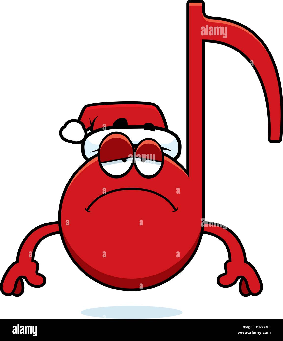 A cartoon illustration of a Christmas themed musical note looking sad ...
