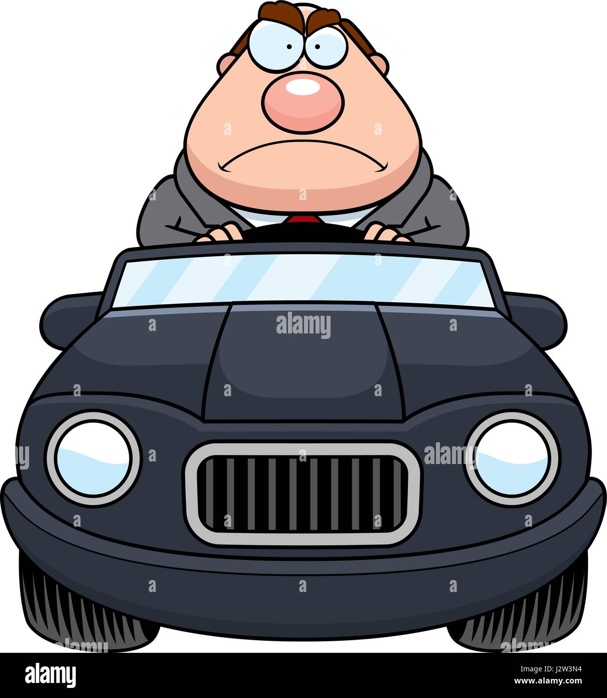 A cartoon illustration of a businessman driving a car with an angry ...