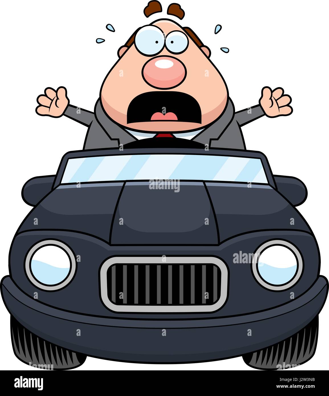 A cartoon illustration of a businessman driving a car and panicking ...