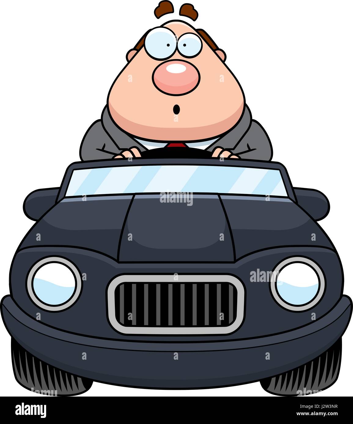 A cartoon illustration of a businessman driving a car and looking ...