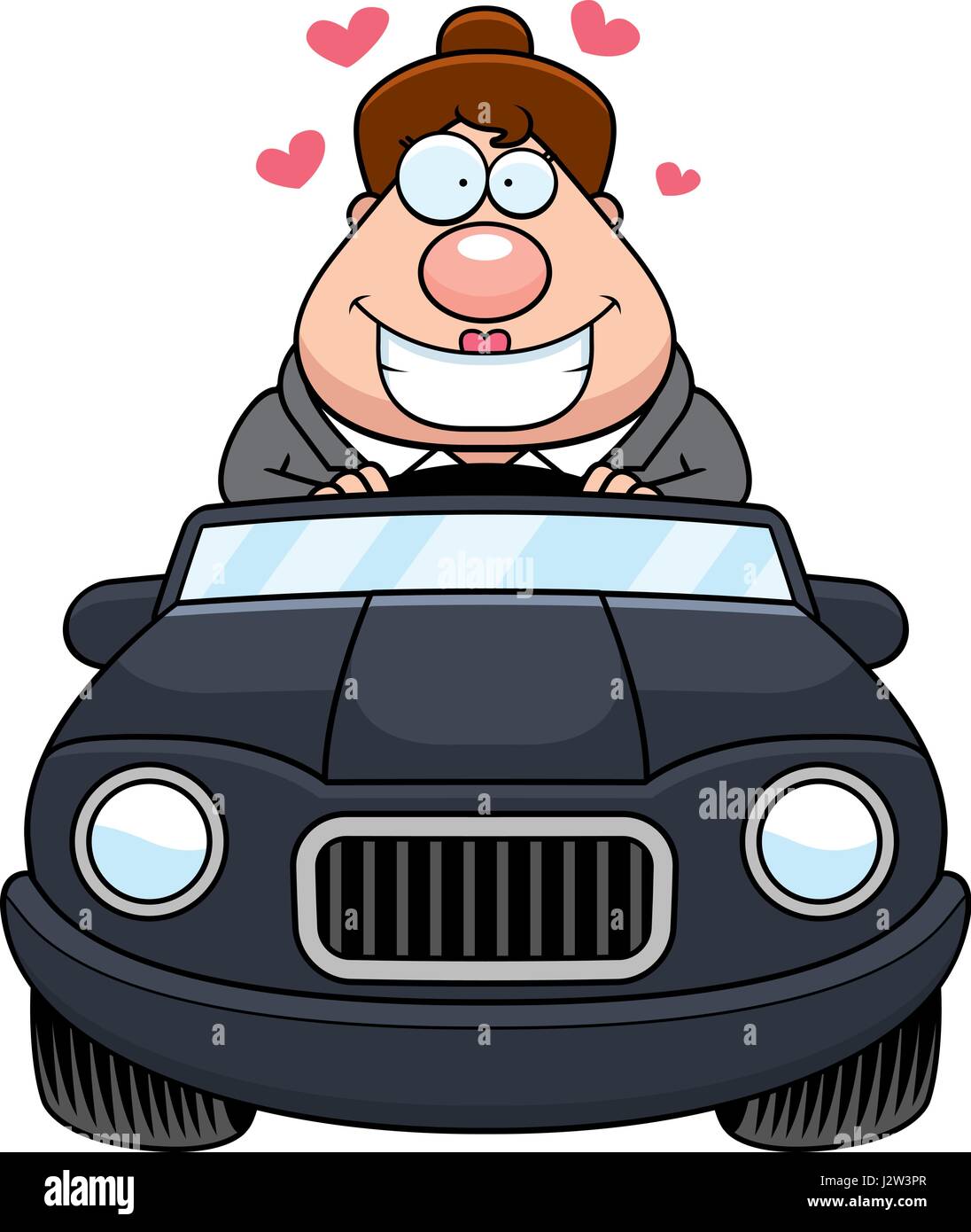 A cartoon illustration of a businesswoman in love driving a car Stock ...
