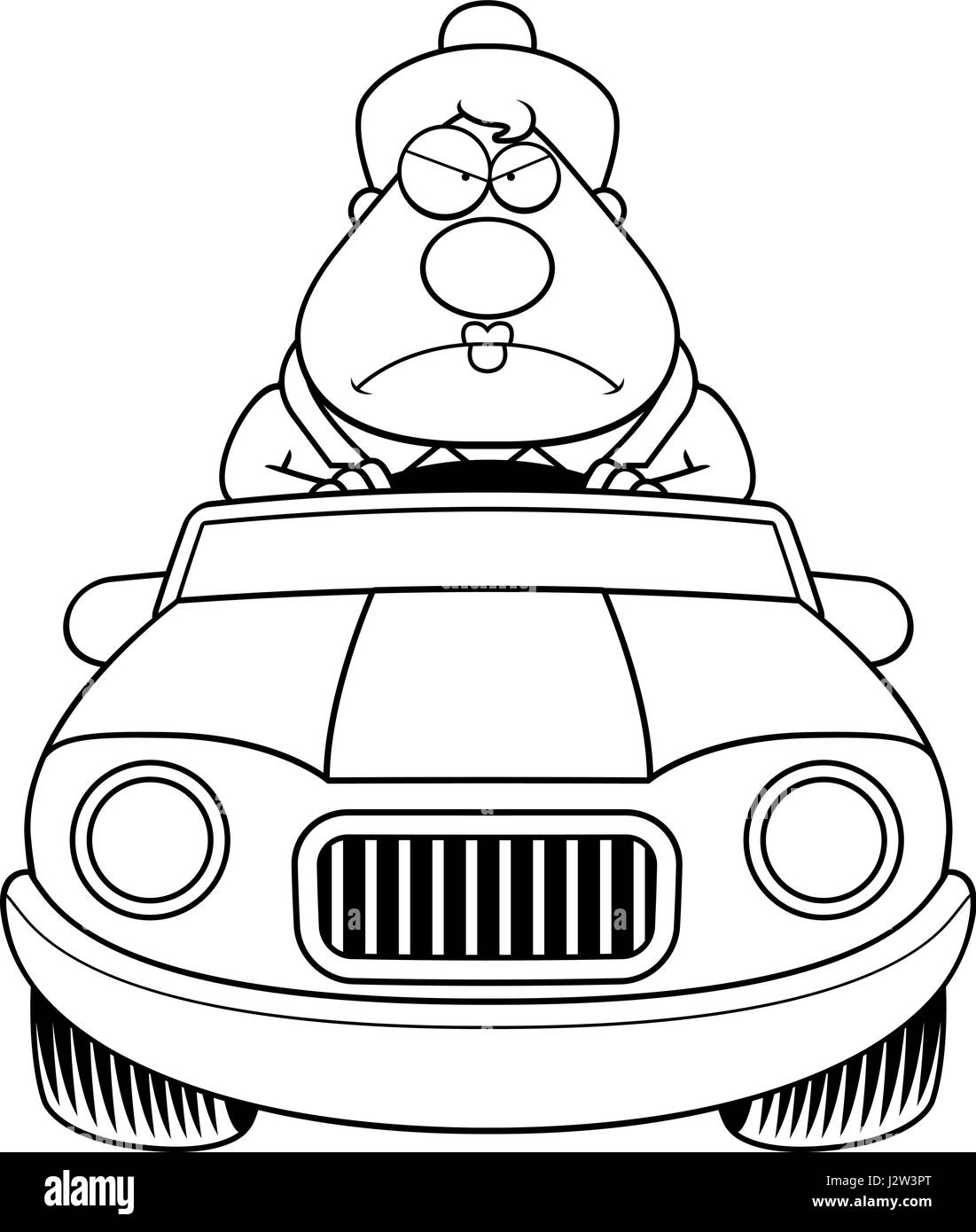 A cartoon illustration of a businesswoman driving a car with an angry ...