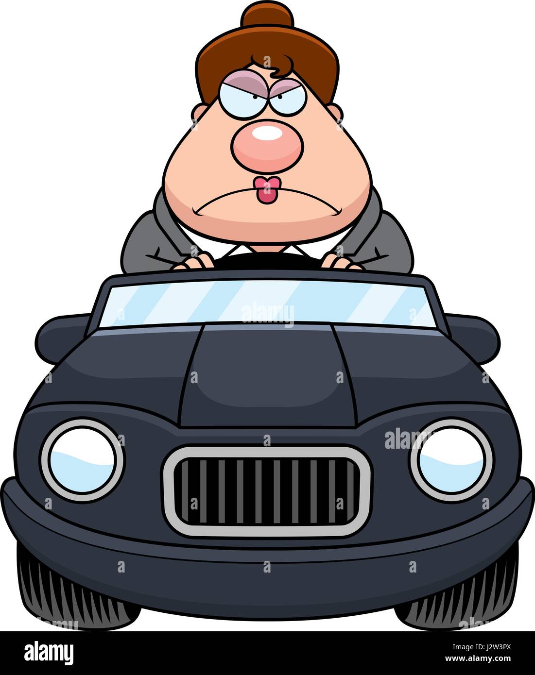 A cartoon illustration of a businesswoman driving a car with an angry ...
