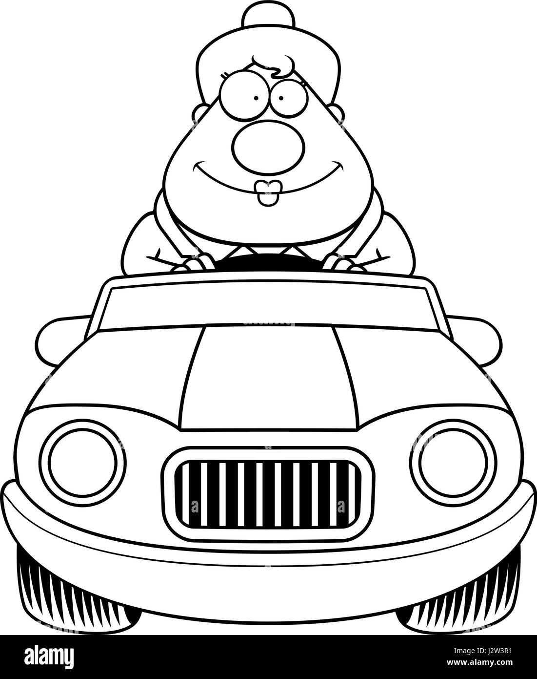 A cartoon illustration of a businesswoman driving a car and smiling ...