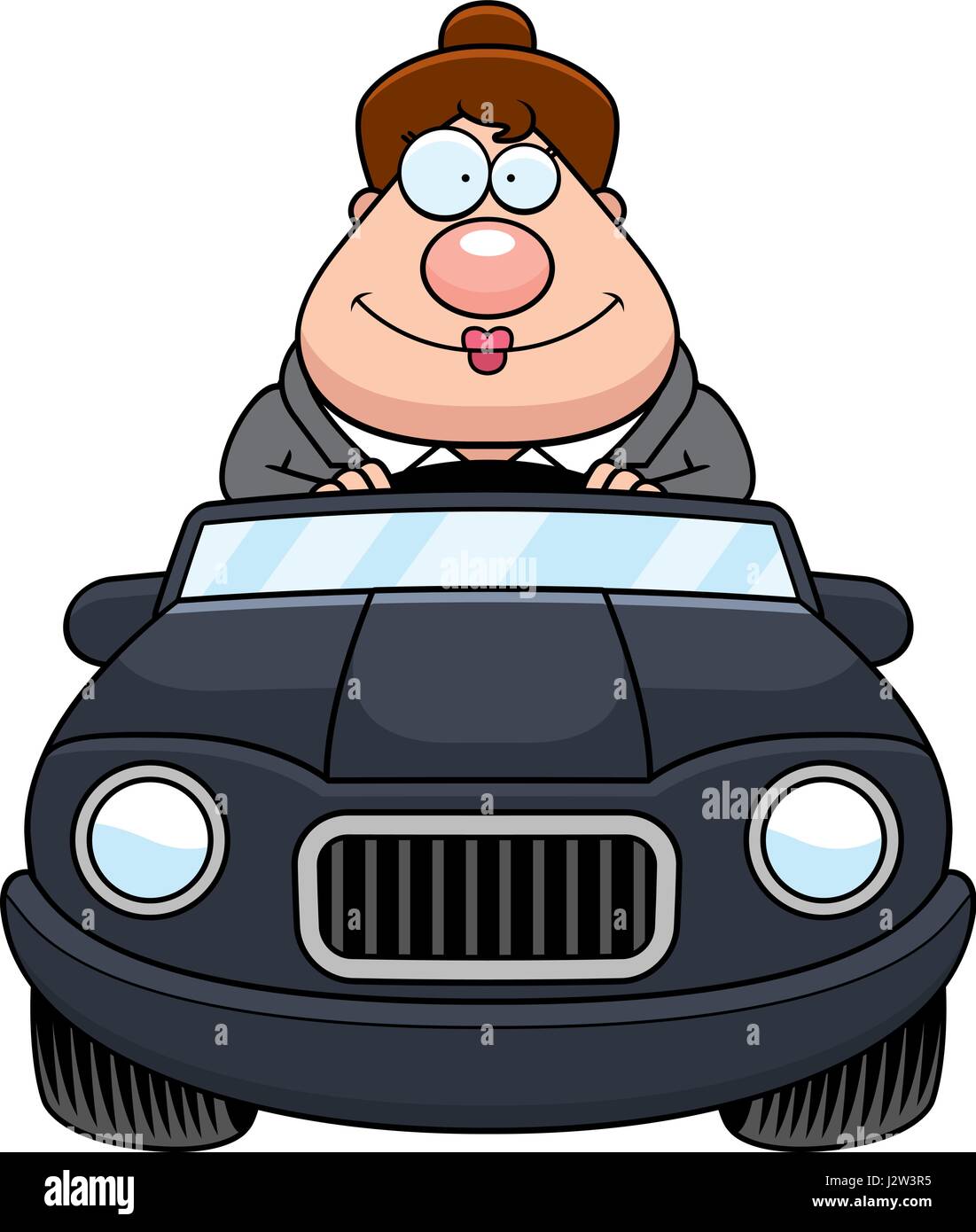 A cartoon illustration of a businesswoman driving a car and smiling ...