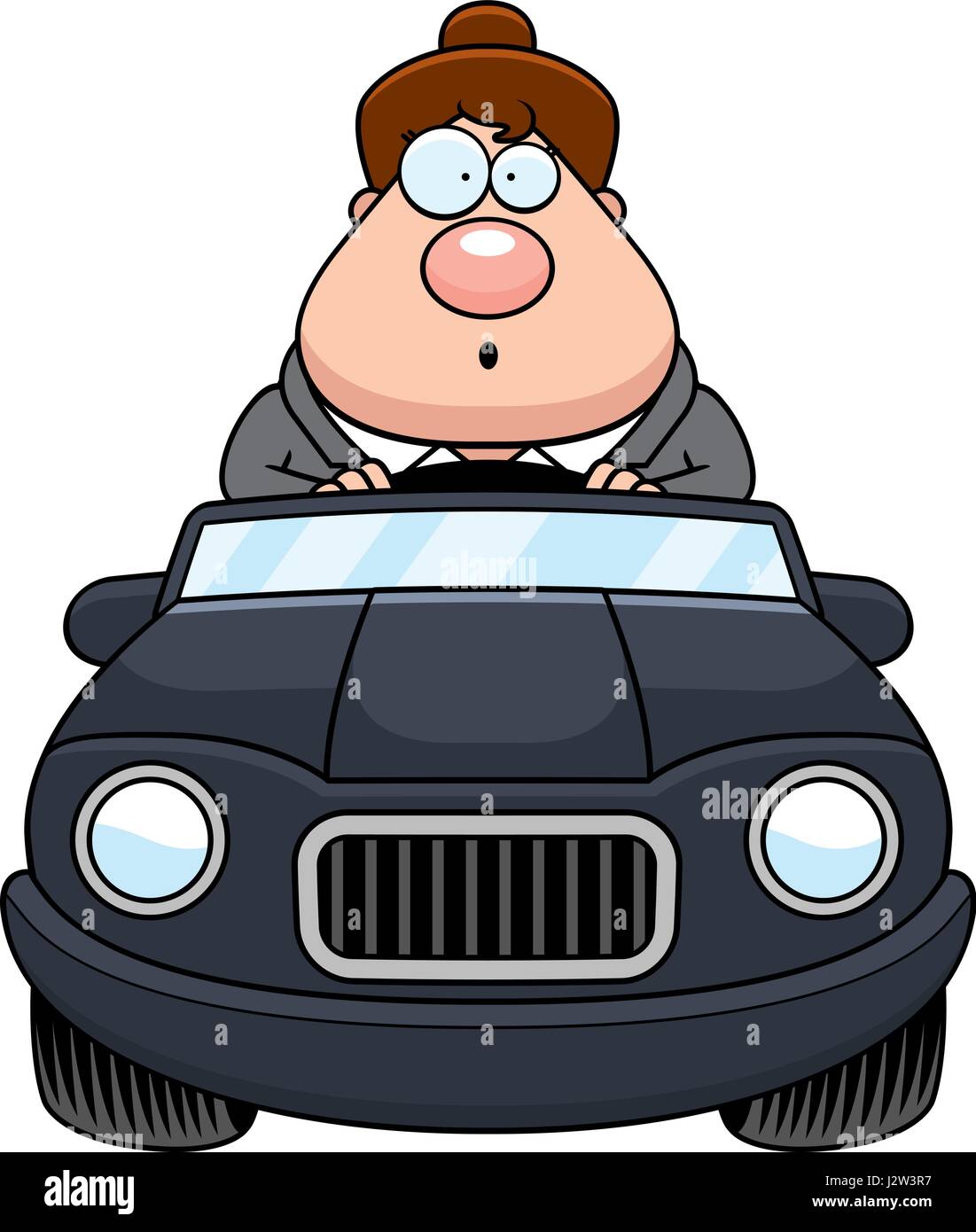 A cartoon illustration of a businesswoman driving a car and looking ...
