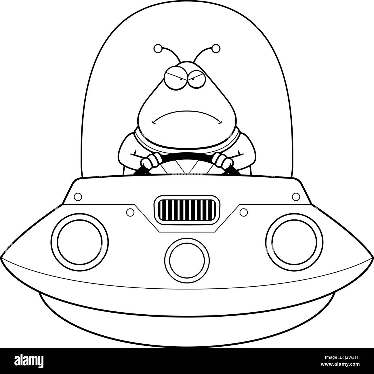 A cartoon illustration of an alien in a UFO looking angry Stock Vector ...