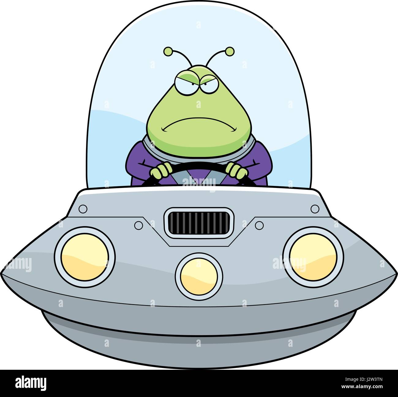 A cartoon illustration of an alien in a UFO looking angry Stock Vector ...