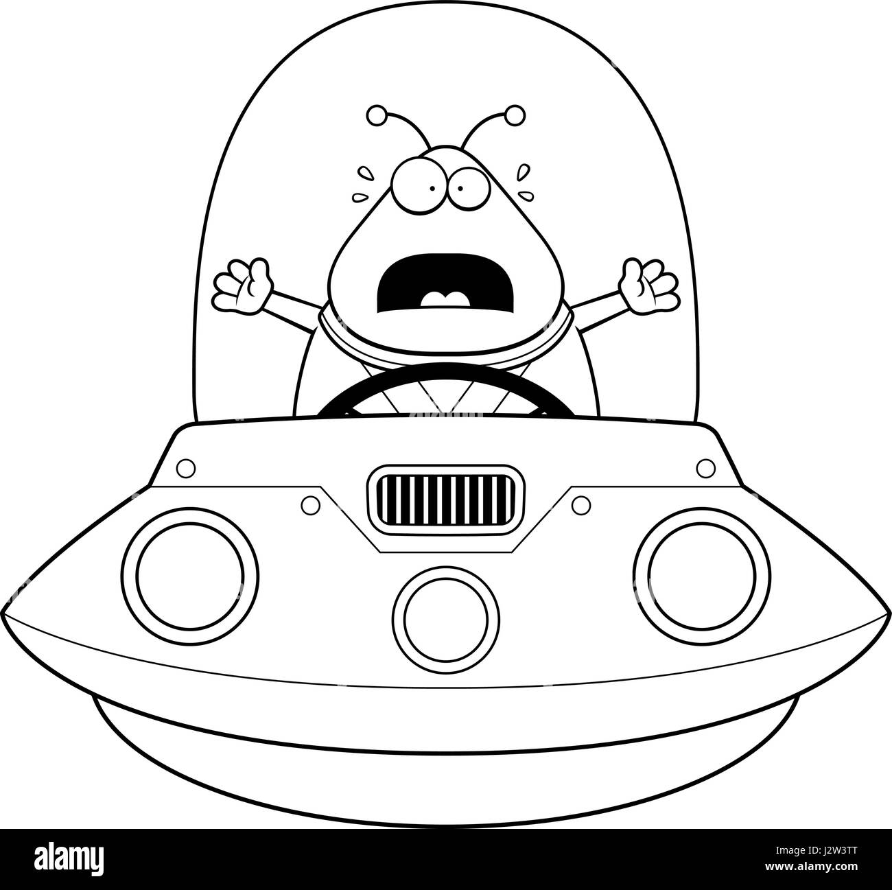 A cartoon illustration of an alien in a UFO looking scared Stock Vector ...