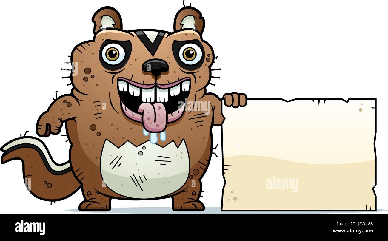 A cartoon illustration of an ugly chipmunk with a sign Stock Vector ...