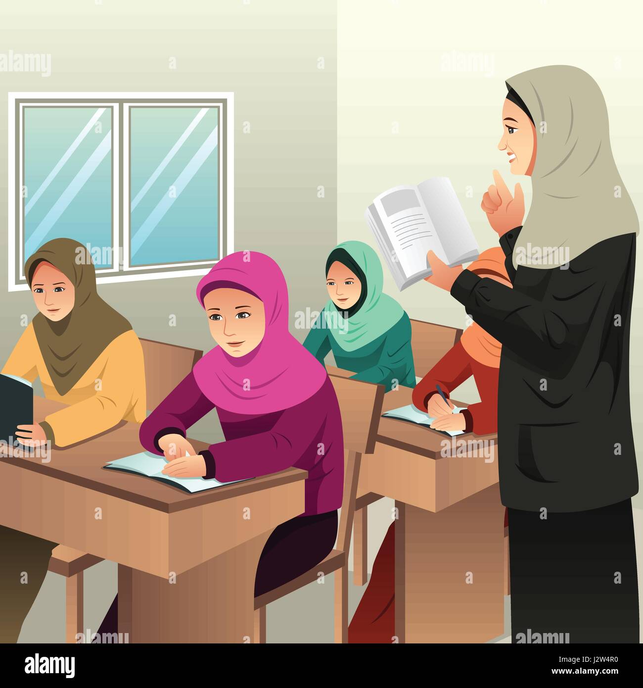 A vector illustration of Muslim Students in a Classroom with Her ...
