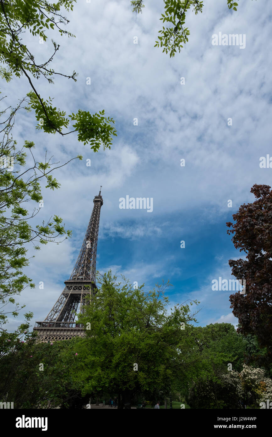 Eiffel tower with blue sky and clouds in Paris France Stock Photo - Alamy
