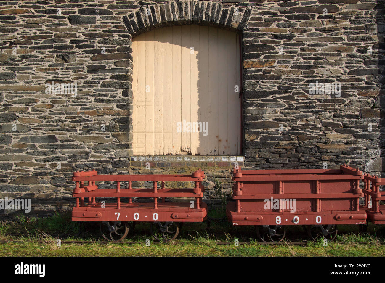 Slate Trucks Bala Lake narrow gauge steam railway at Llanuwchllyn North ...