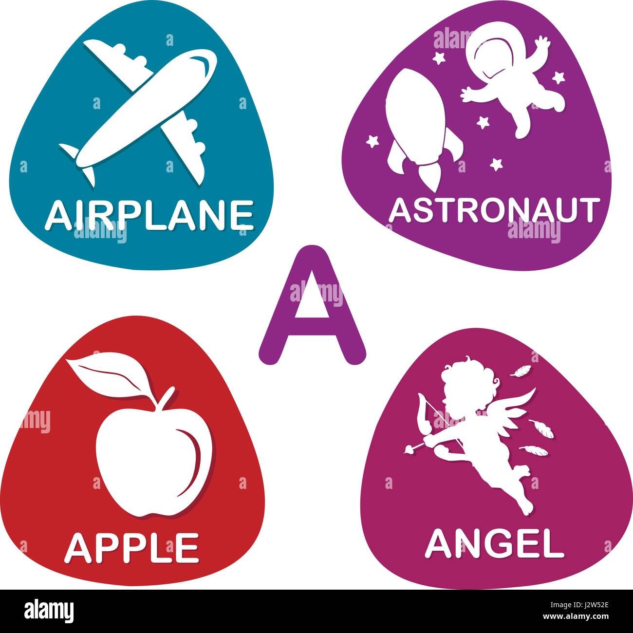 Cute alphabet in vector. A letter for Airplane, Astronaut, Apple, Angel ...