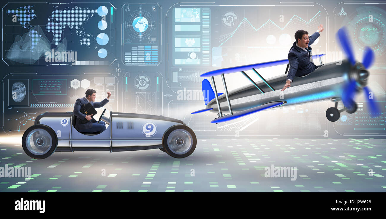 Businessman racing on car and airplane Stock Photo - Alamy