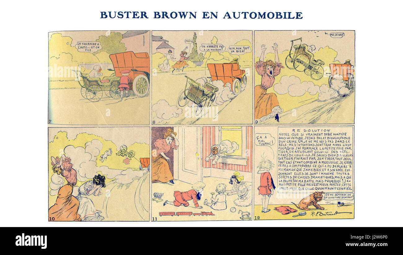 'Buster Brown chez lui' is a French cartoon illustration showing the ...