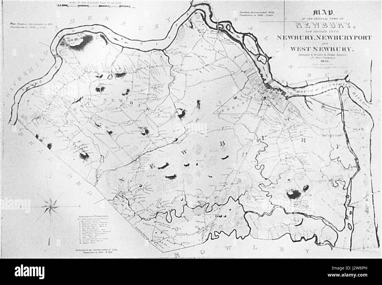 This 1830 map of Newbury, Massachusetts, created by Philander Anderson ...