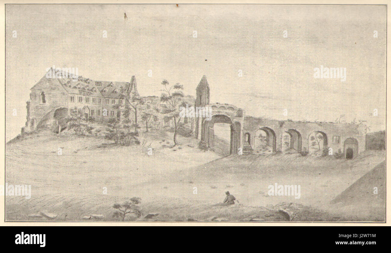 The 1836 drawing of Burg Gleichen depicts the historic castle in ...