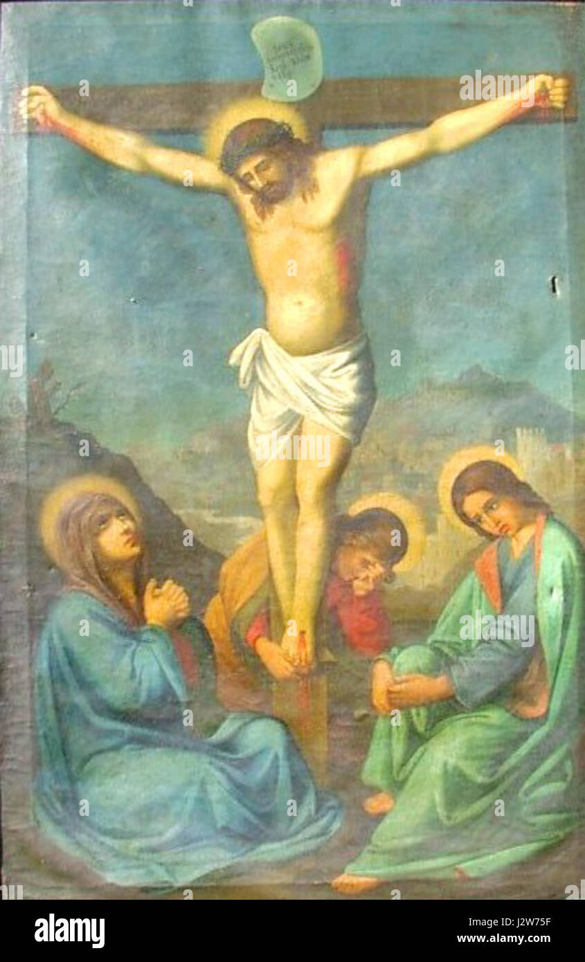 This painting depicts the Crucifixion of Christ, a central event in ...
