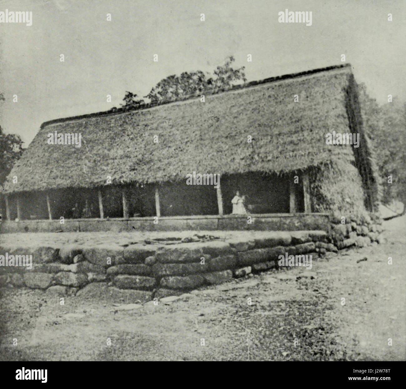 This image from around 1910 depicts a traditional Marquesan house in ...