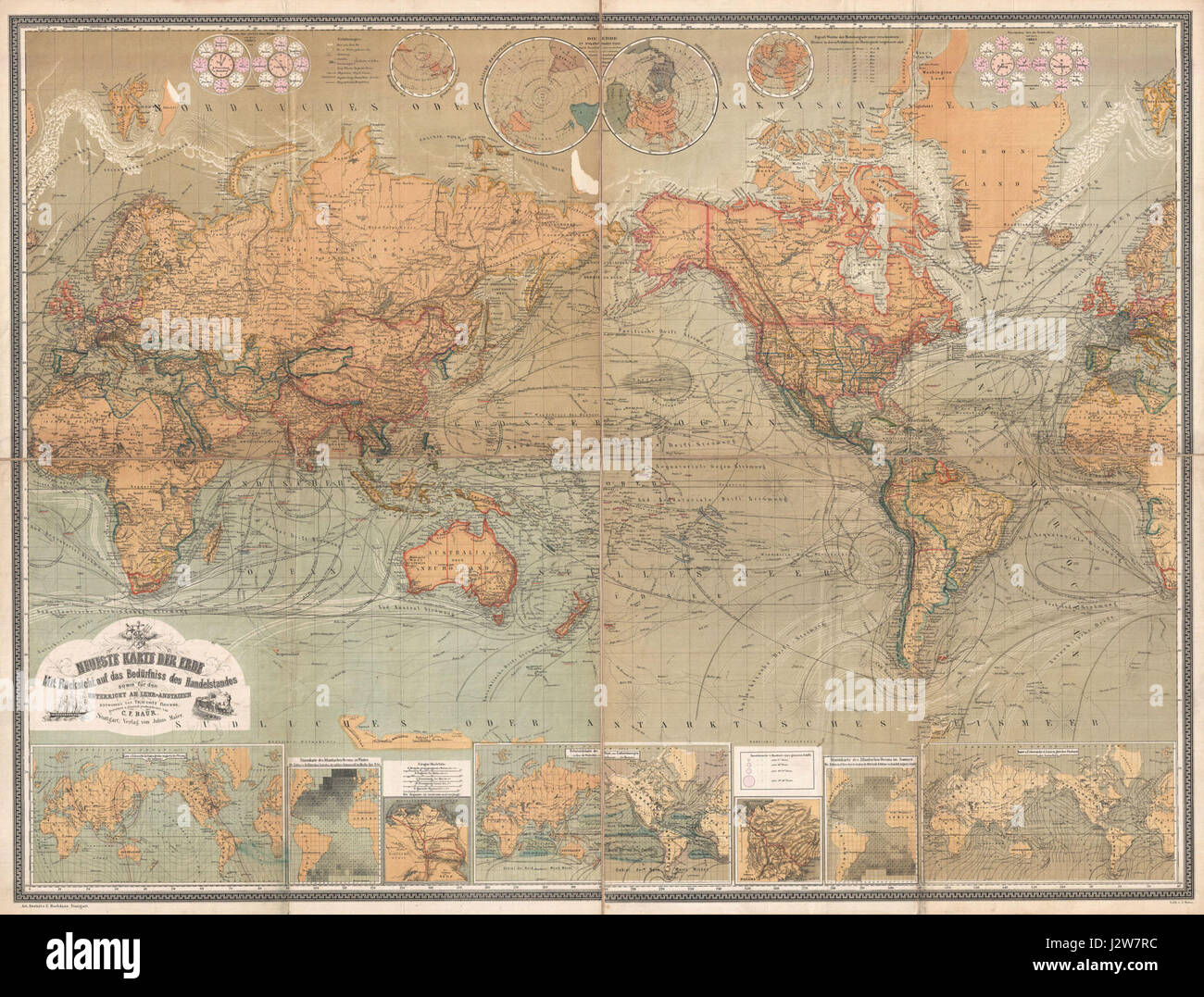 1870 Baur and Bromme Map of the World on Mercator Projection ...