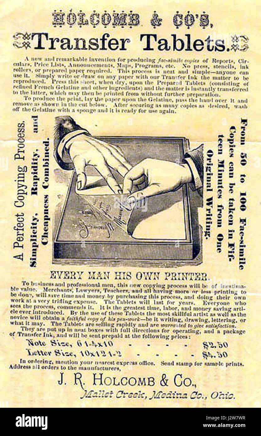 The 1876 Transfer-Tablet-Hektograph-Holcomb is an early invention ...