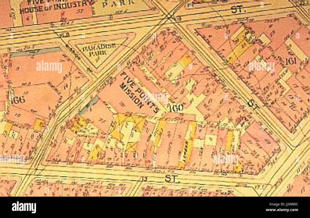 The 1902 map of Five Points in New York City illustrates the layout of ...
