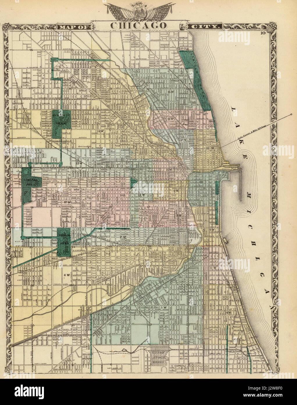 A historical map of Chicago from 1876 by Warner & Beers, showcasing the ...