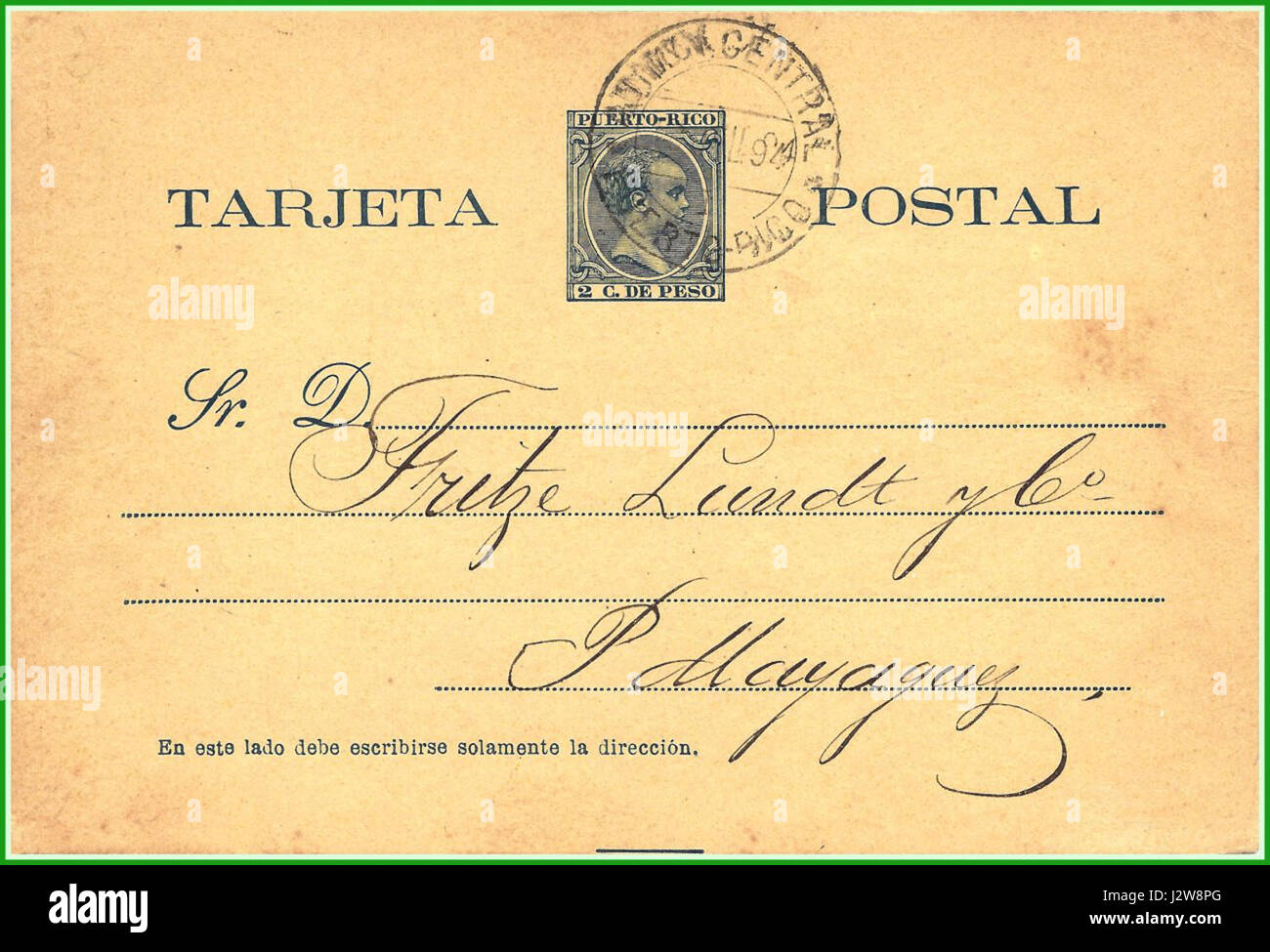 The 1894 Puerto Rico 2c Postal Card, used in MayagÃ¼ez, reflects the ...