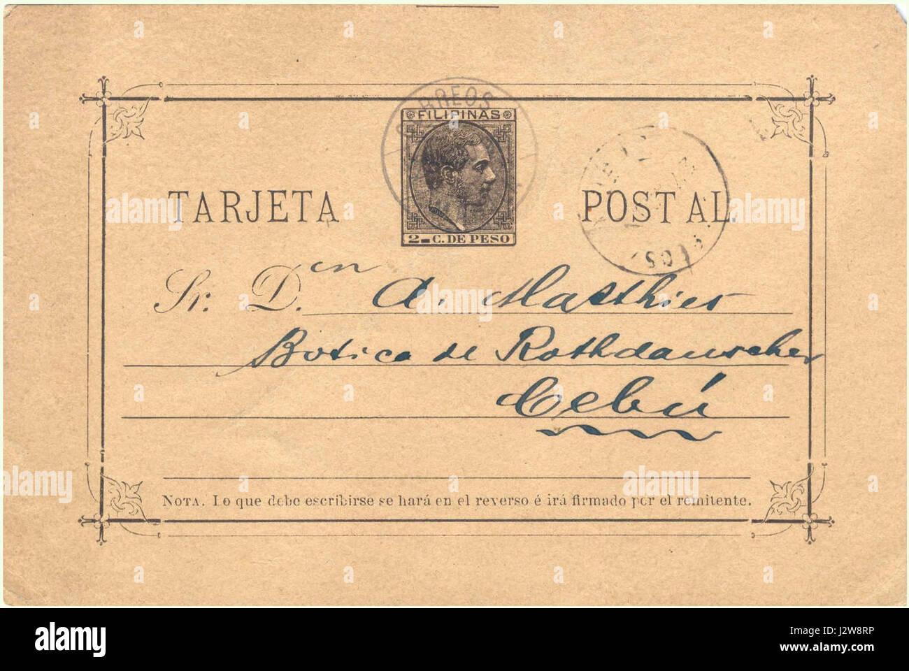 This 1889 postage stamp from the Philippines features Cebu, a major ...