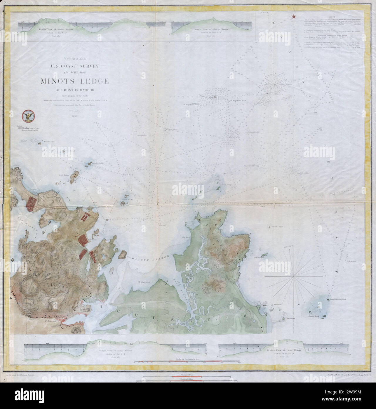 1853 U.S.C.S. Map of Minots Ledge, near Boston Harbor ( Cohasset ...