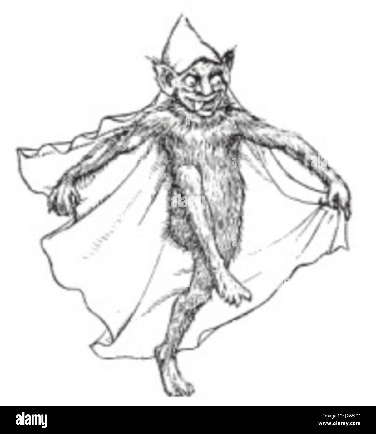 This 19th-century illustration depicts a goblin, a mythical creature ...