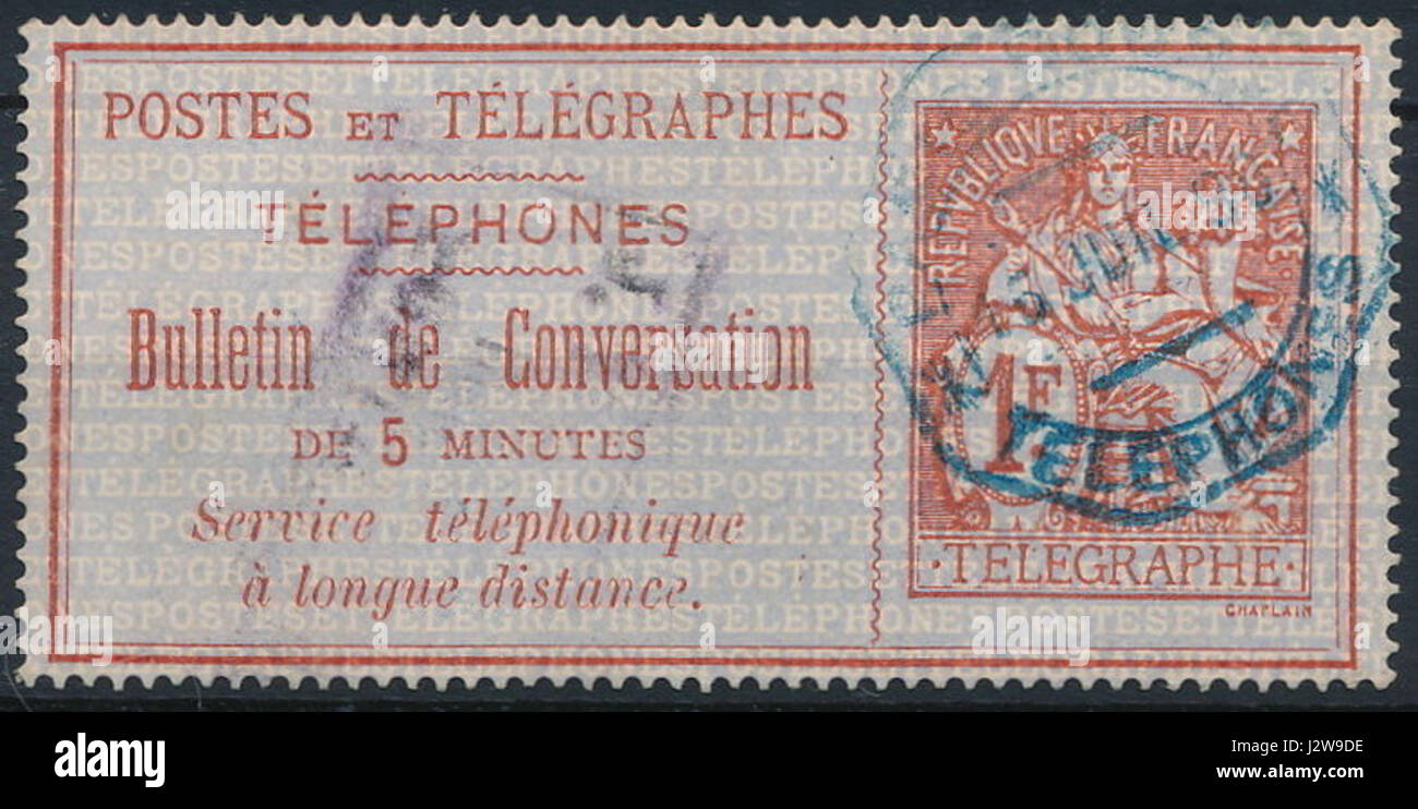 1888 1f telephone stamp of France used 1898 Stock Photo - Alamy