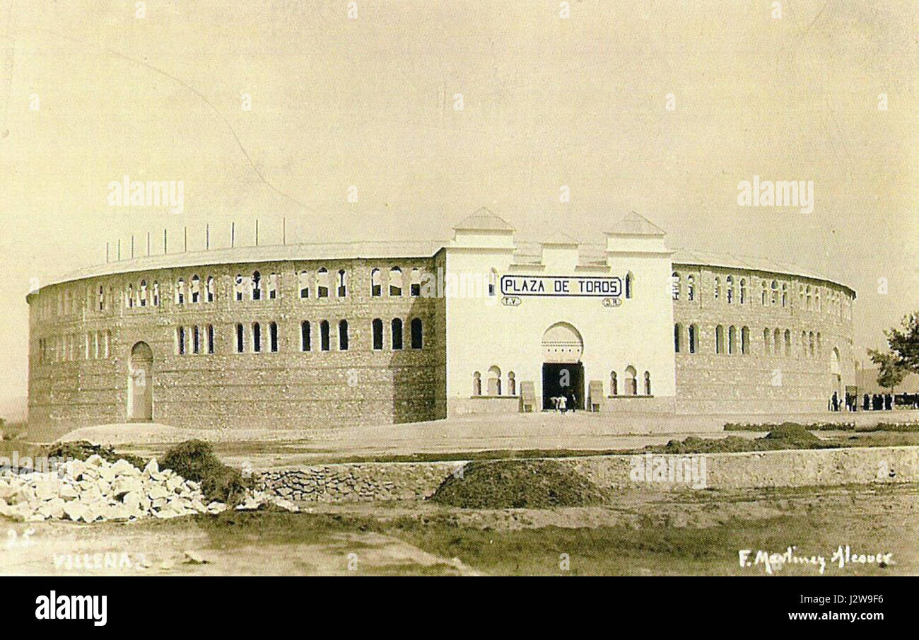 The image shows the Plaza de Toros, a bullfighting arena, in 1924 ...