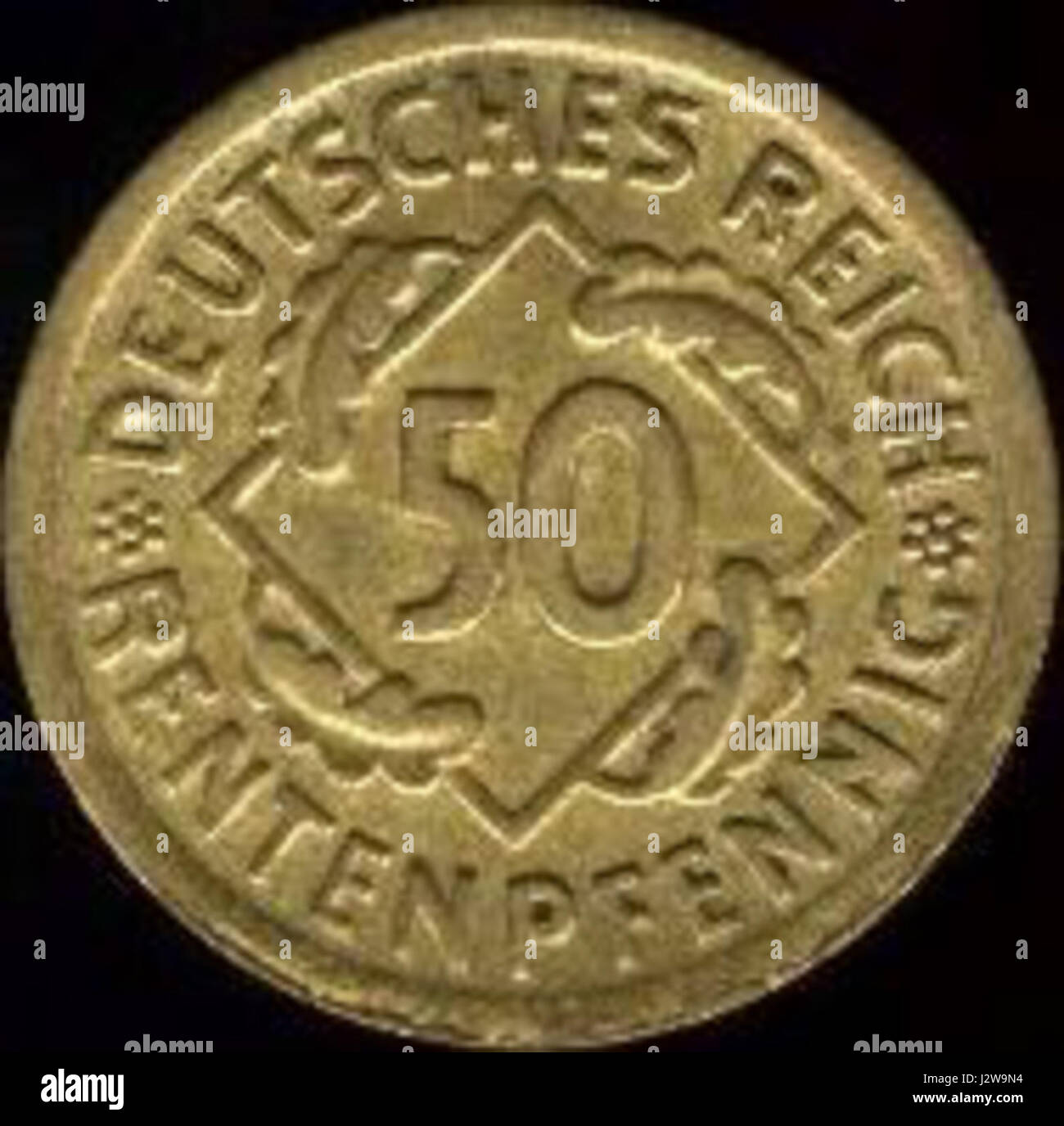 The 50 Rentenpfennig coin was issued in Germany in 1924 as part of the ...