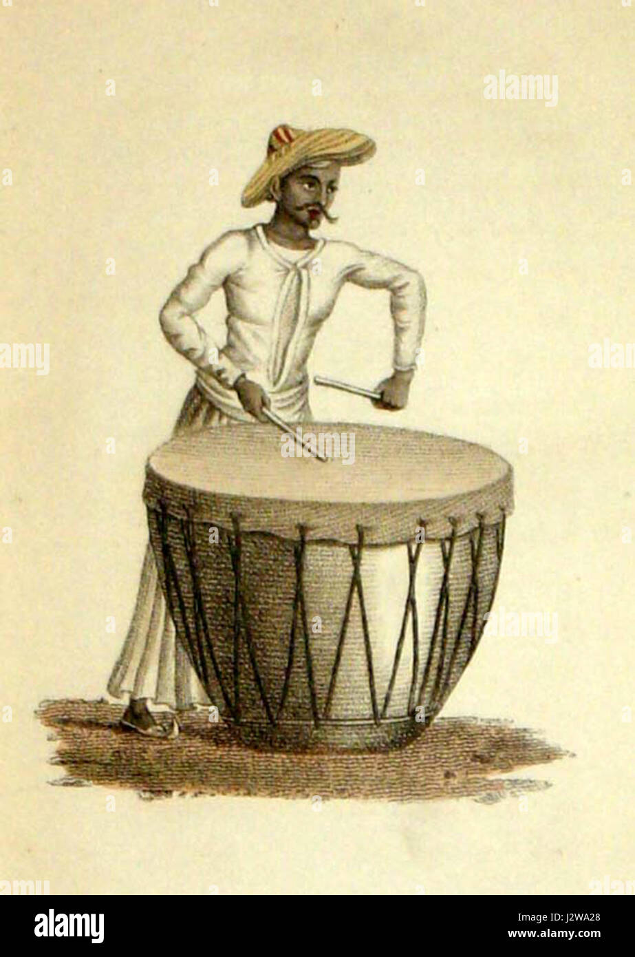 This historical artwork depicts a scene of a Mahometan (Muslim) beating ...
