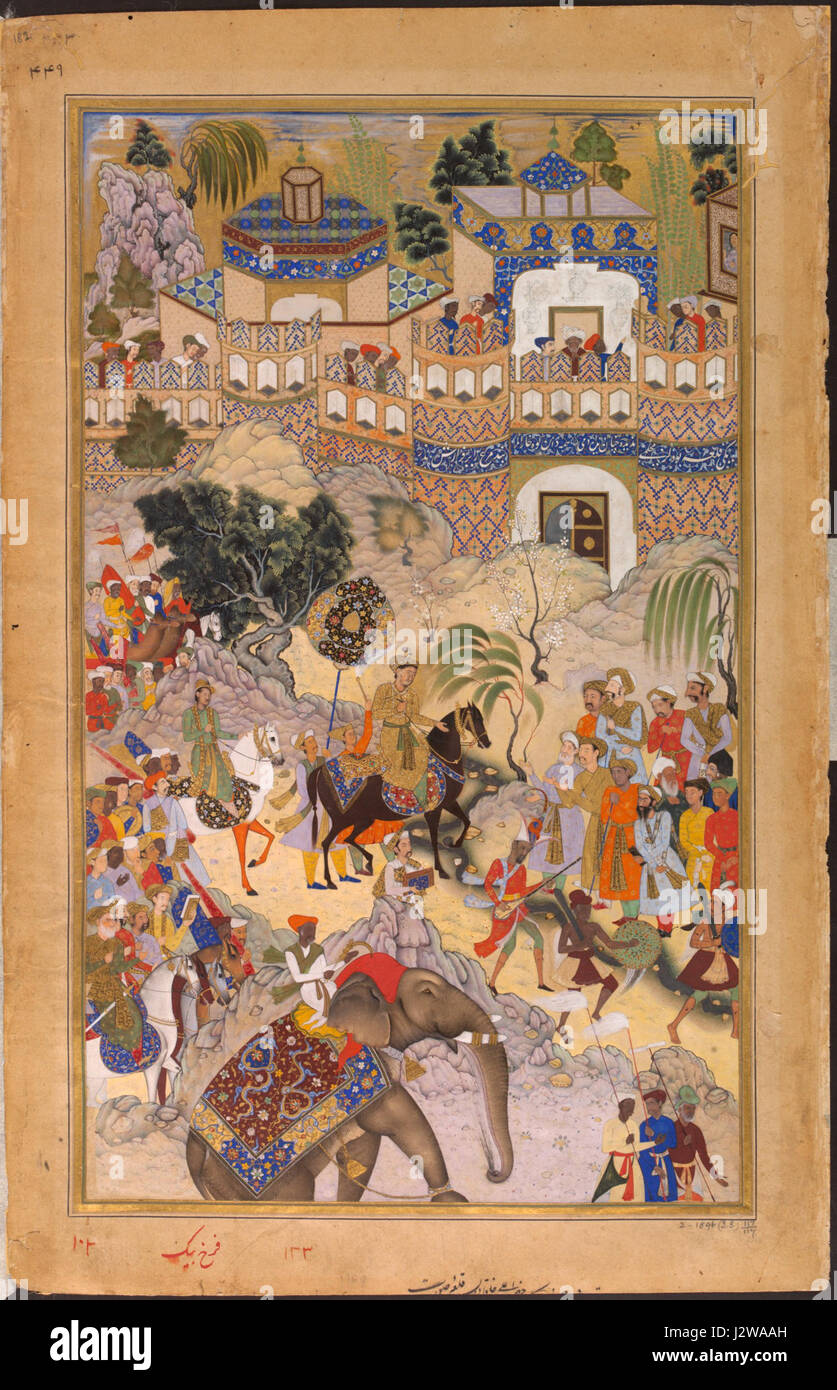 This historic depiction illustrates Akbar's triumphal entry into Surat ...
